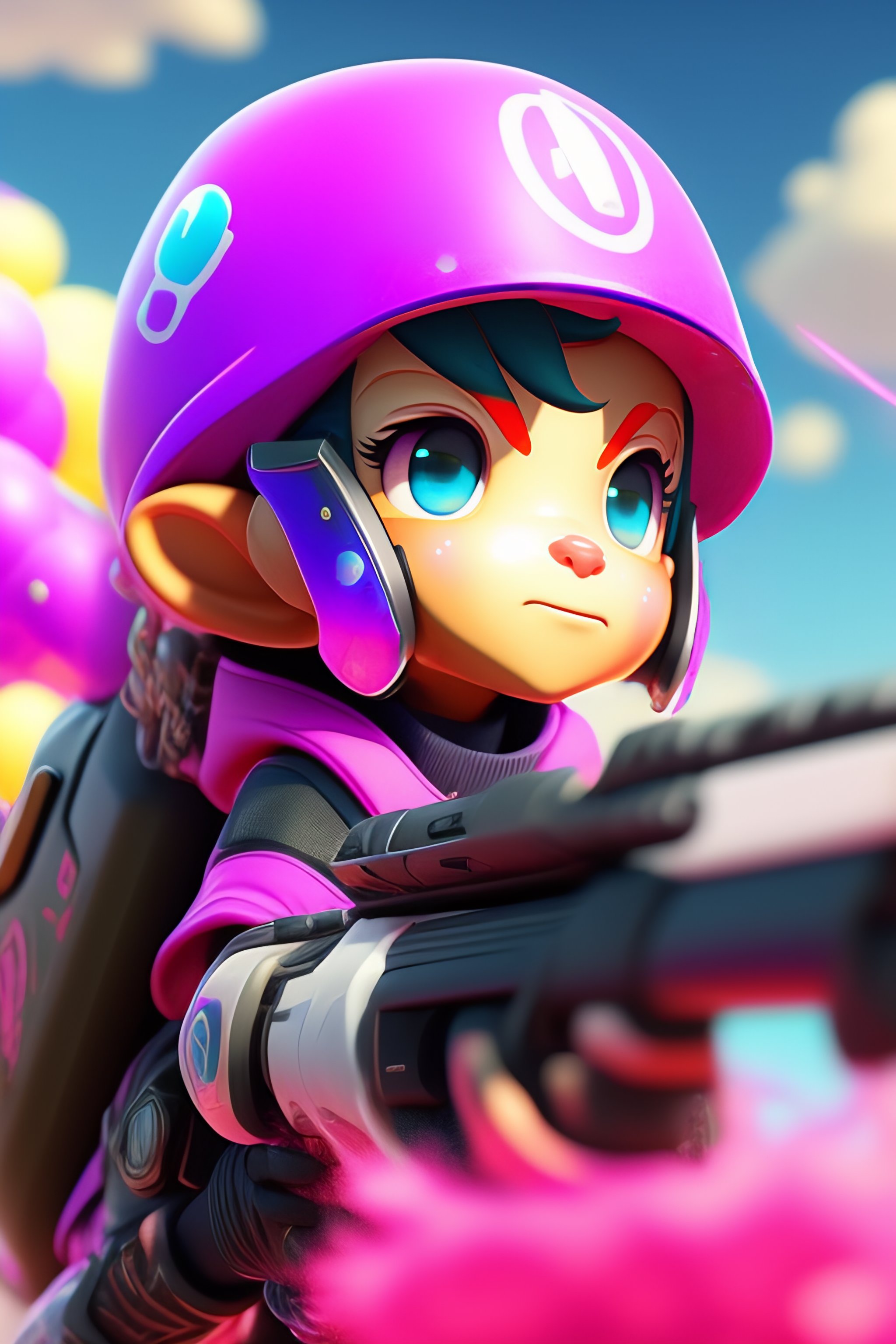 Lexica - Inkling from splatoon 3 with pink ink wielding the Glooga ...