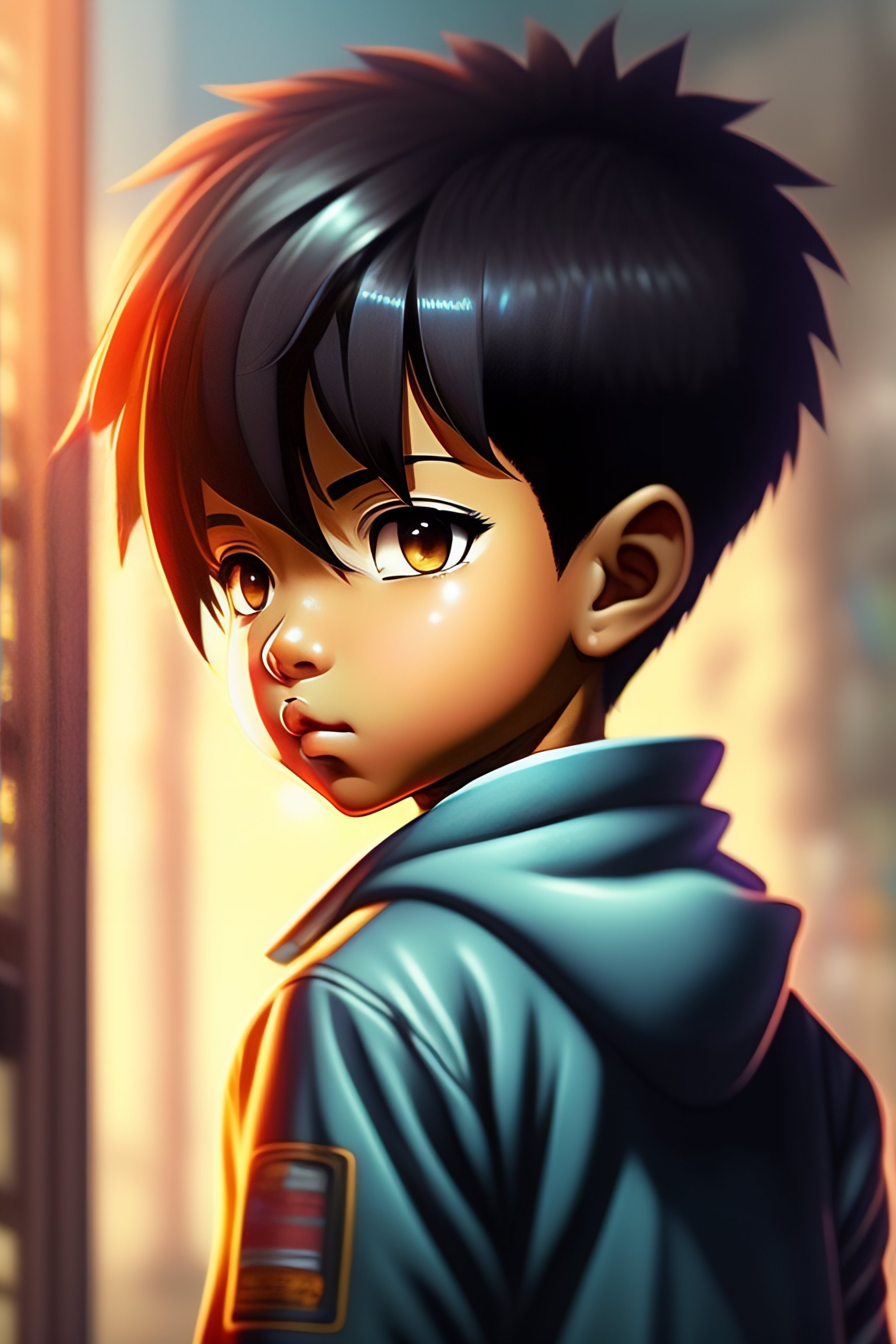 Lexica - Bald anime brown kid looking at portal, Anime style, manga ...