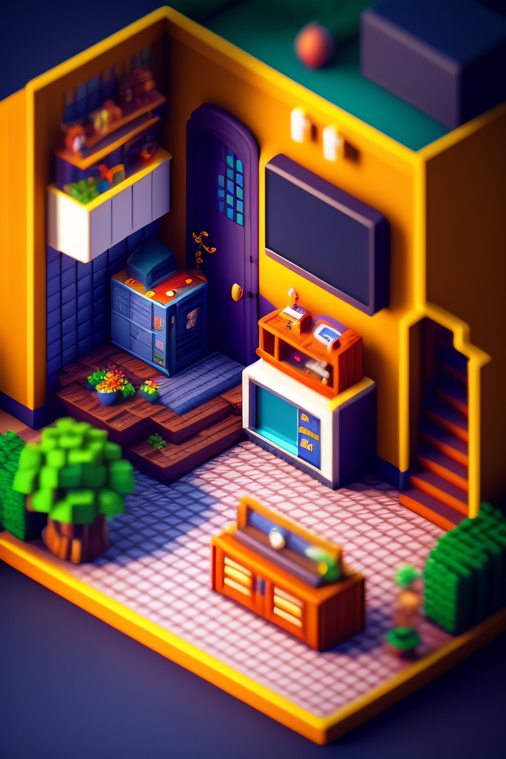 Lexica - Detailed isometric gaming room, pixel art, unreal engine voxel ...