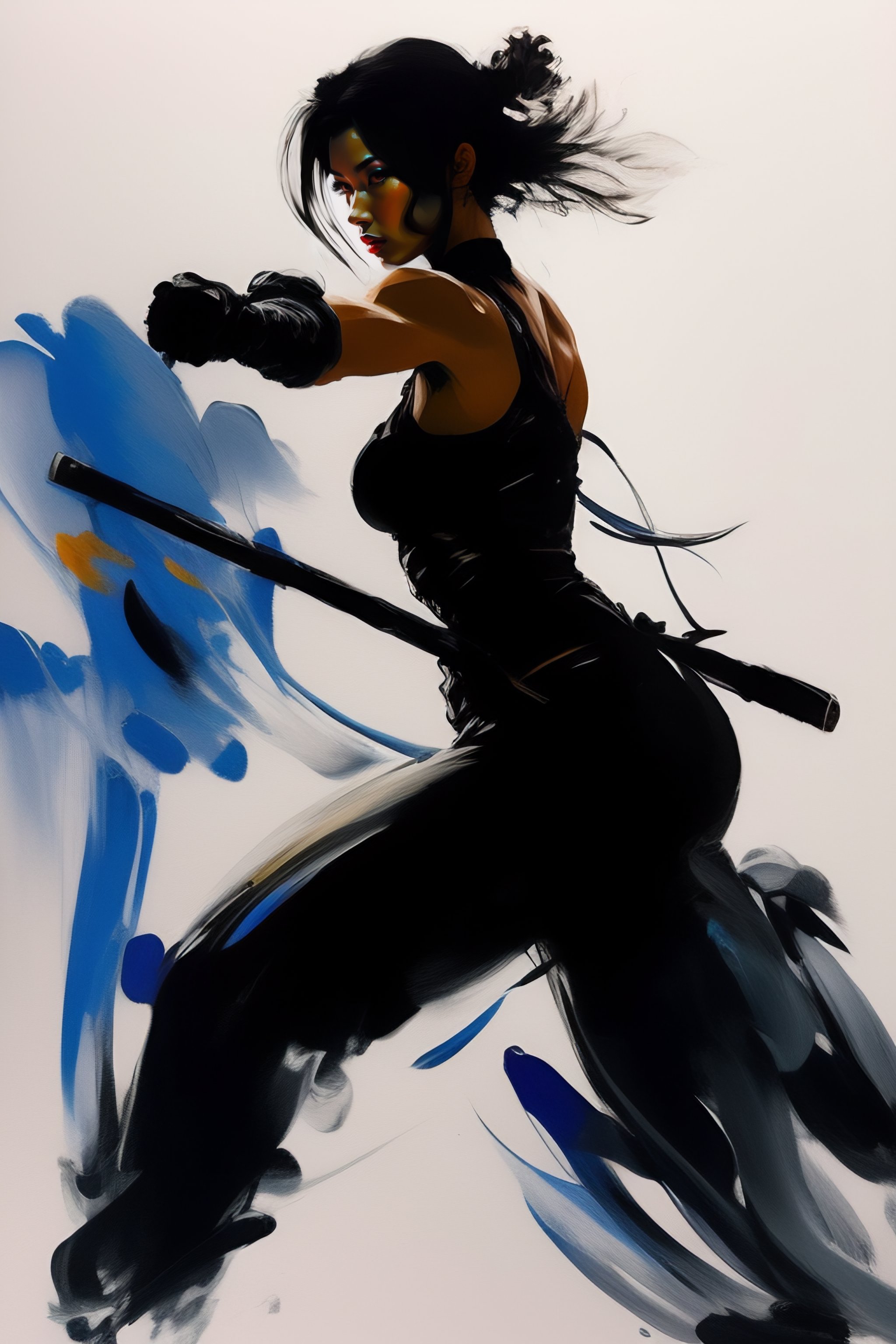 Lexica - Gesture painting, guache on paper, female martial artist with ...