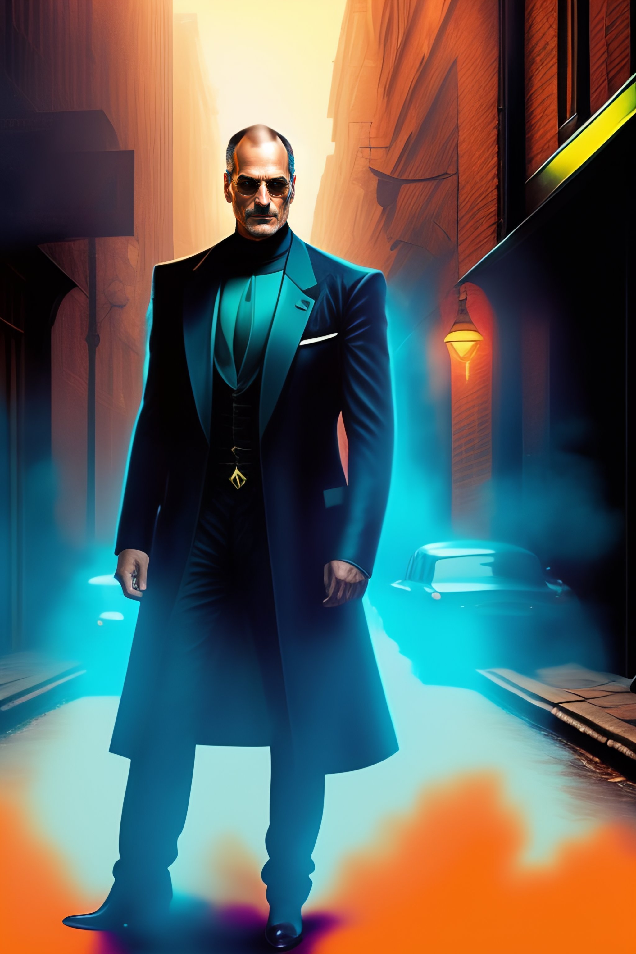 Lexica - Steve jobs inside a vintage alley in 1920s london,black batman ...