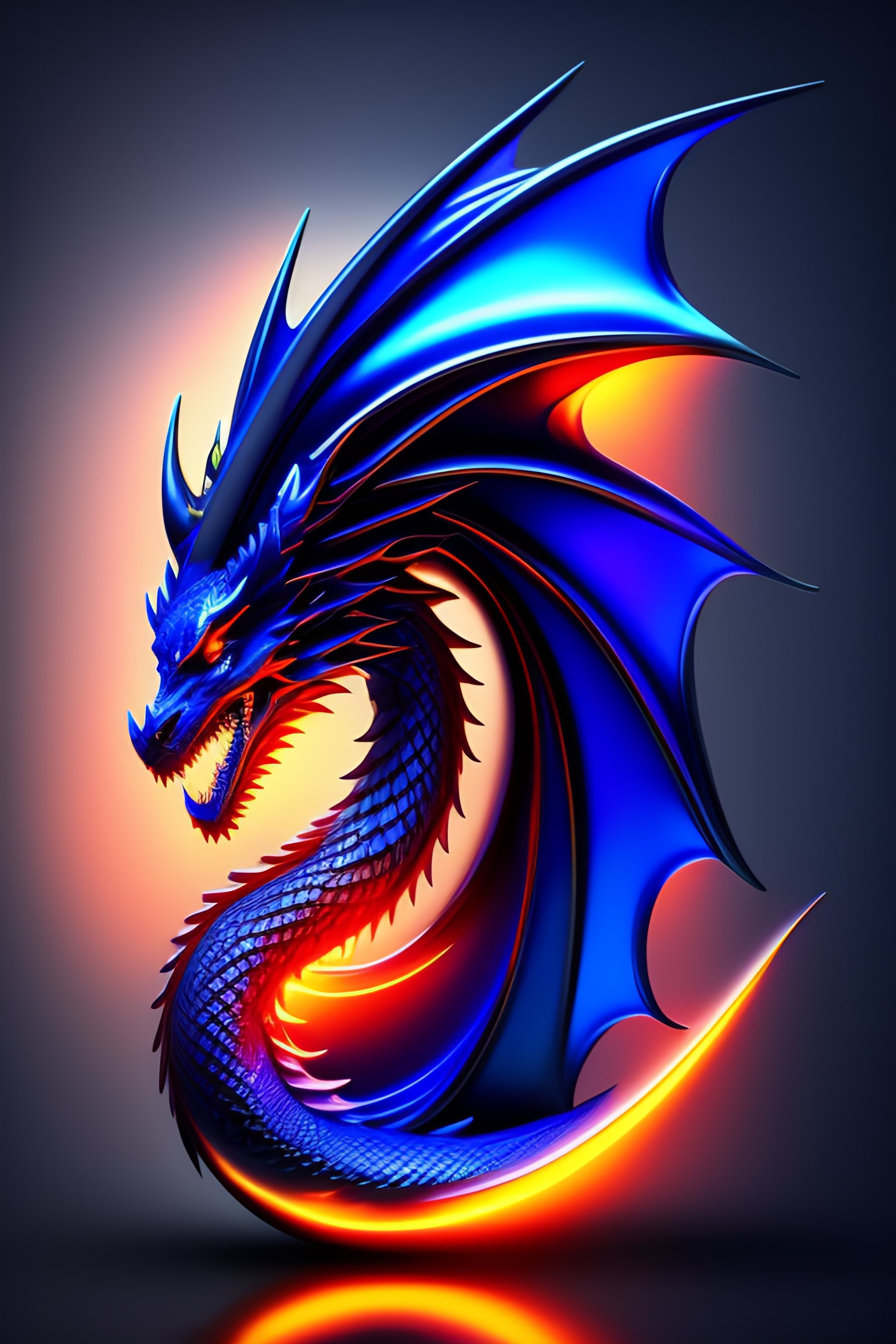 Lexica - Dark dragon with blue flames, silky texture, gradient ...