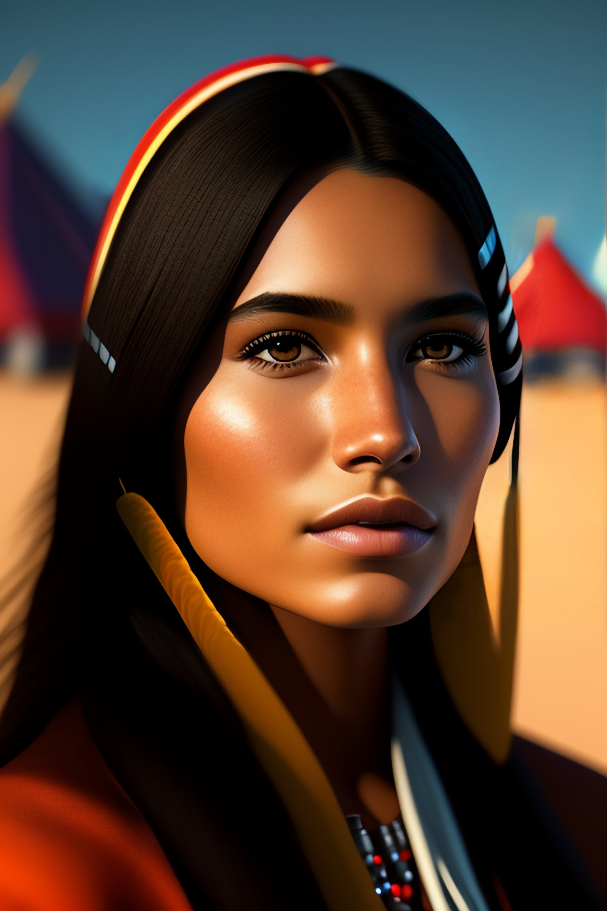 Lexica - Native american young woman portrait in 3d digital art with ...