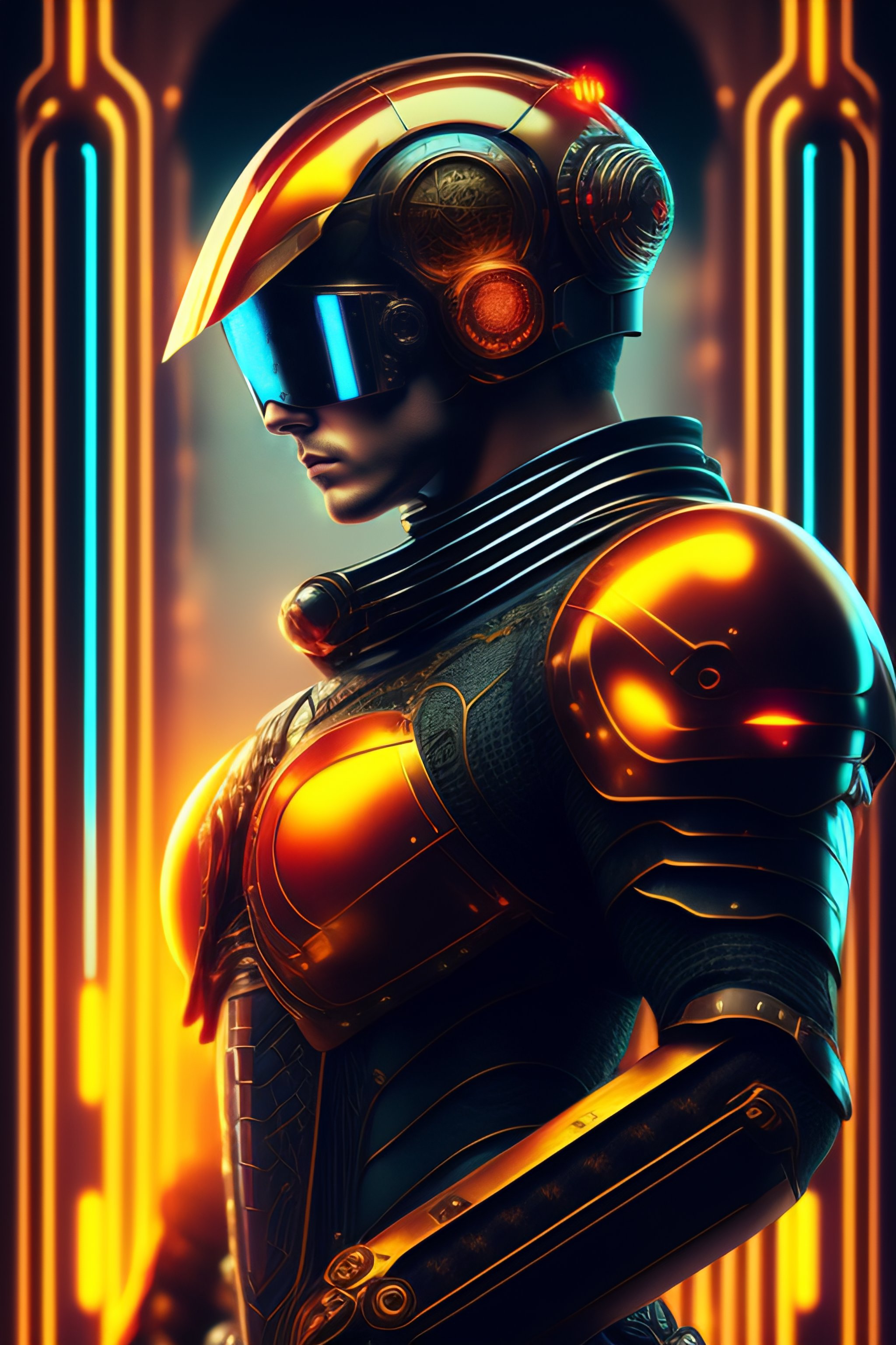 Lexica - Vintage Poster Medium Shot 1820, futuristic cyberpunk, man in ...