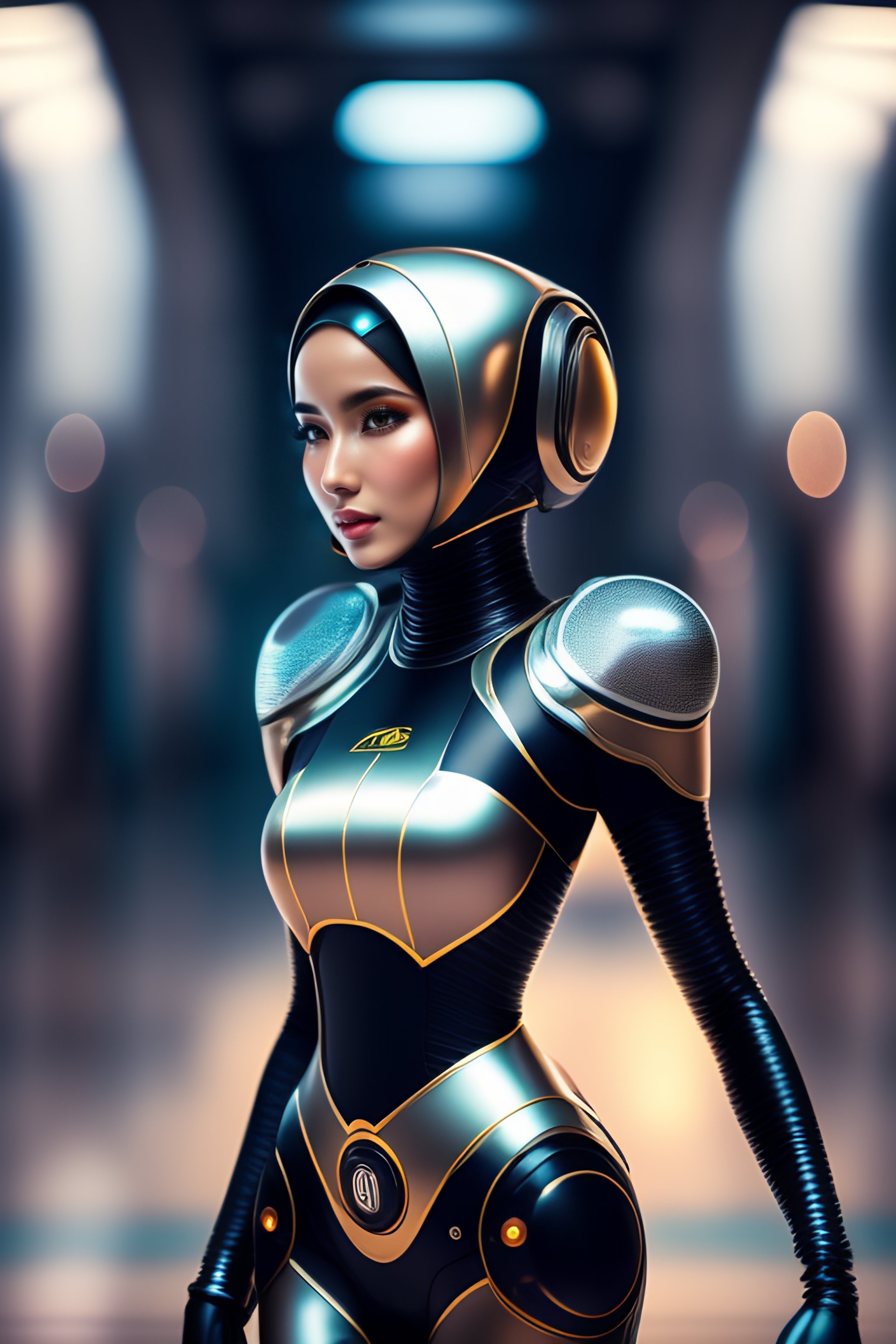 Lexica - Hijab girl in futuristic robotic suit