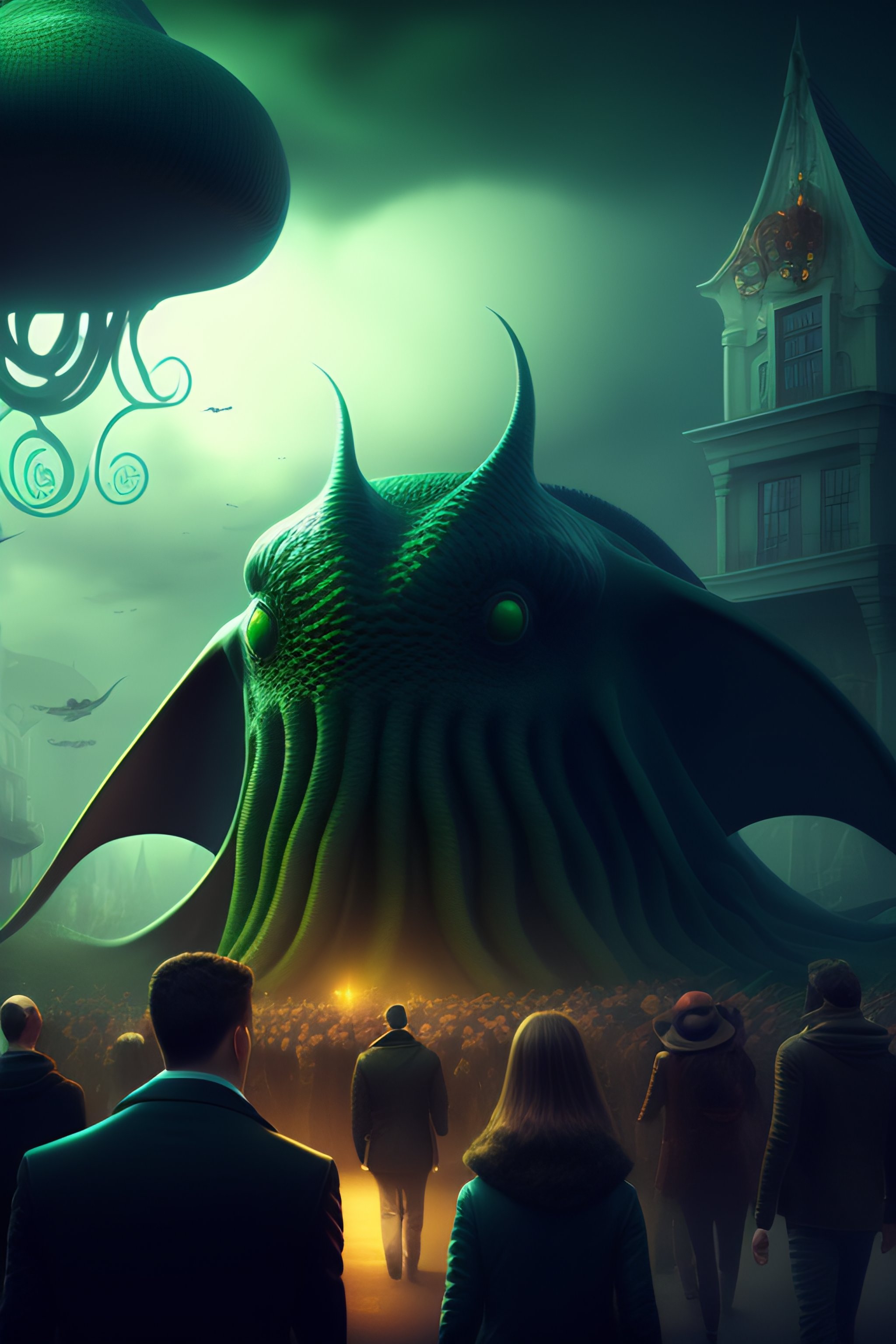 Lexica - An afraid running crowd of people in a haunted version of ...