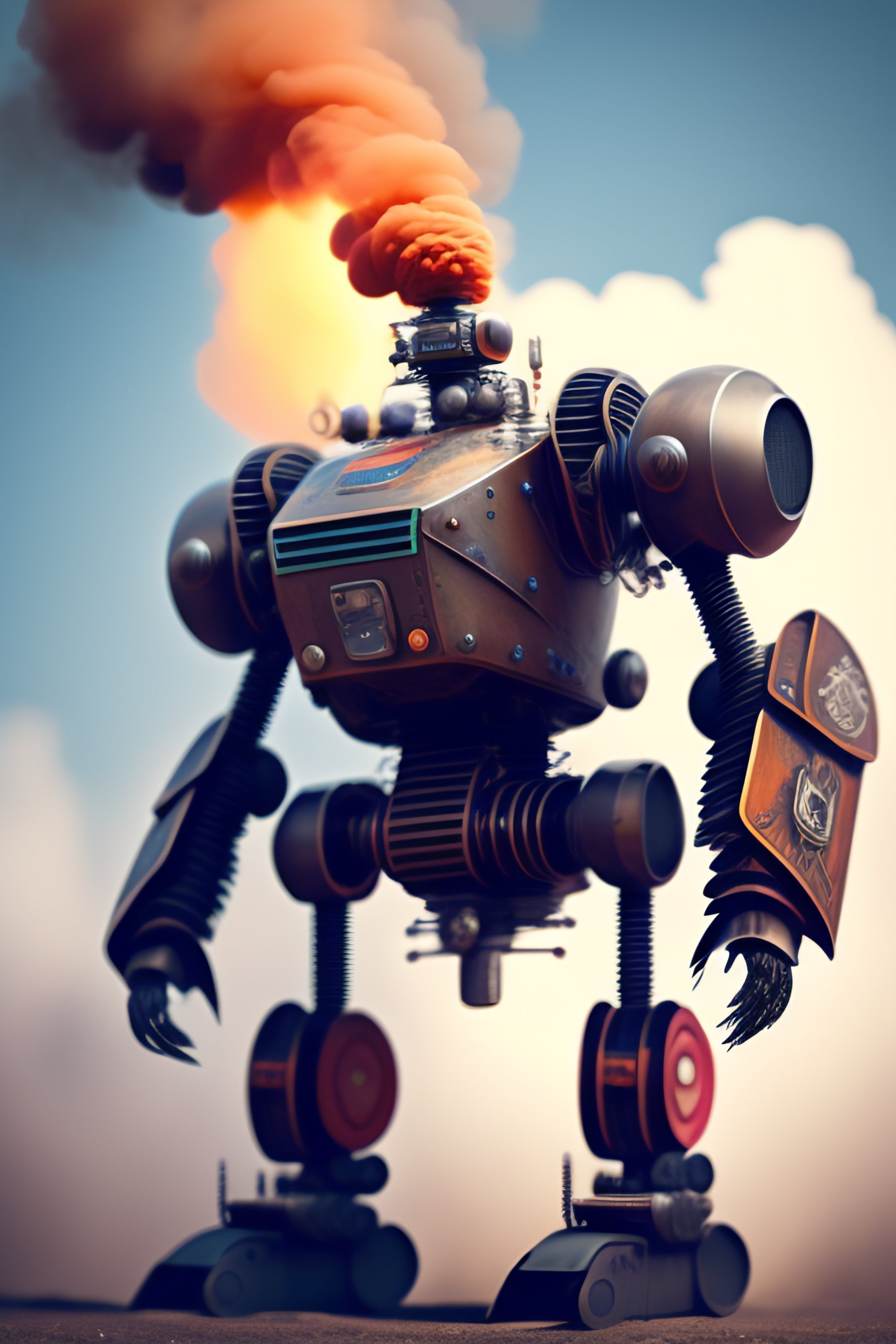 Lexica - Happy agressive tall robots lots of smoke and realistic detail