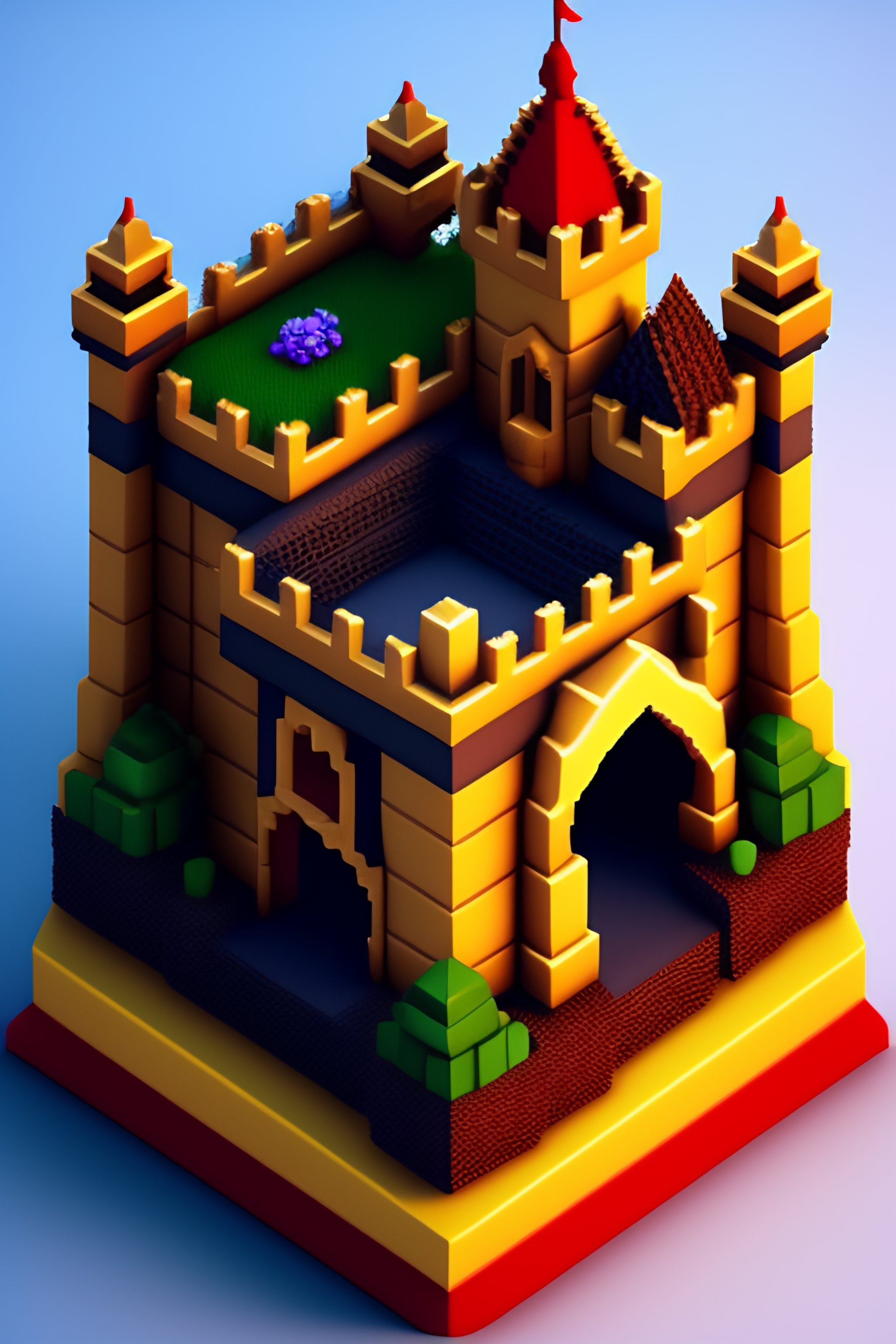 Lexica - Detailed isometric castle, pixel art, unreal engine voxel render