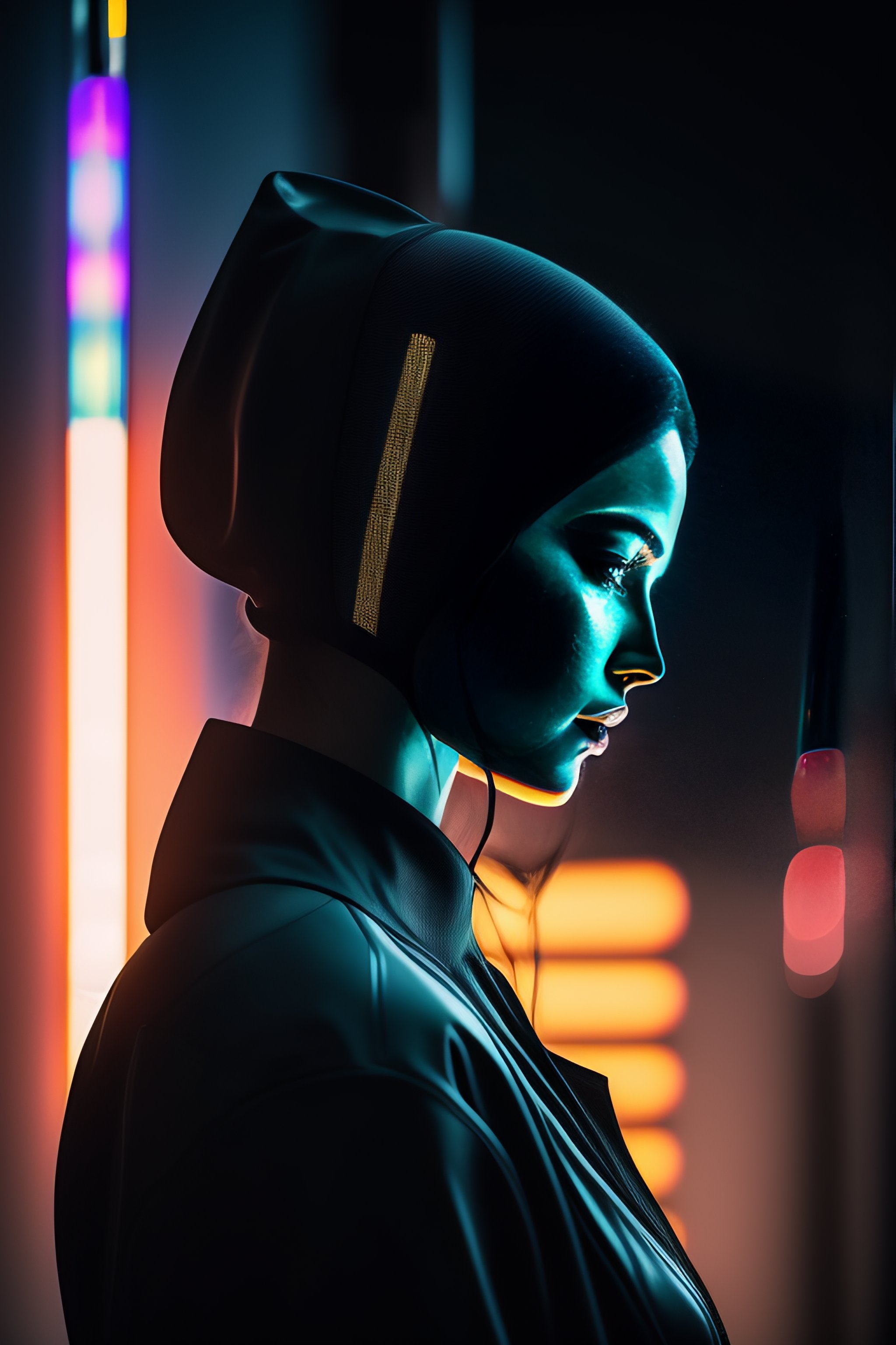 Lexica - Faceless android made of glass in a cyberpunk setting, dark ...