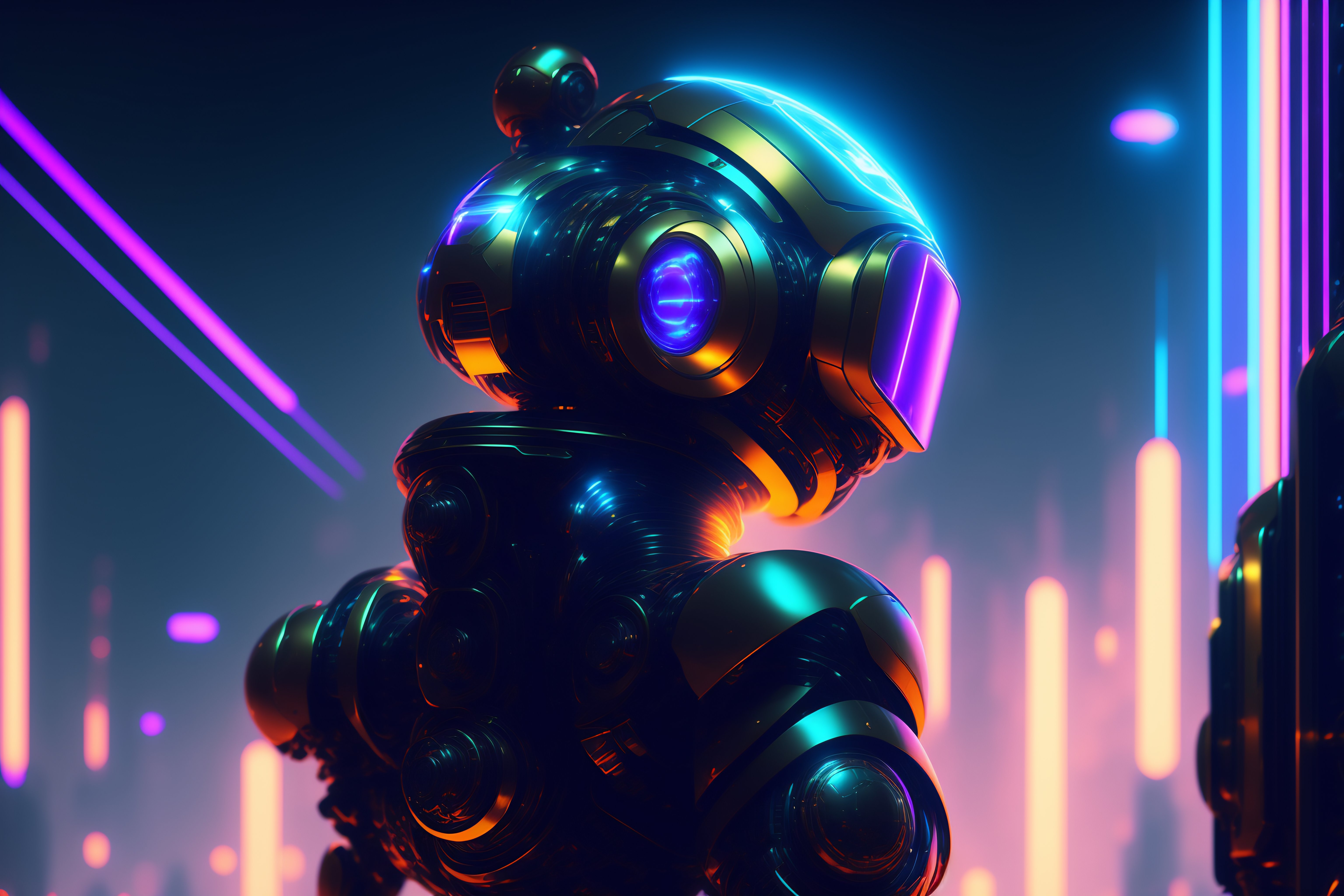 Lexica - Techno magic robot surrounded by techy glowing glitch magic ...