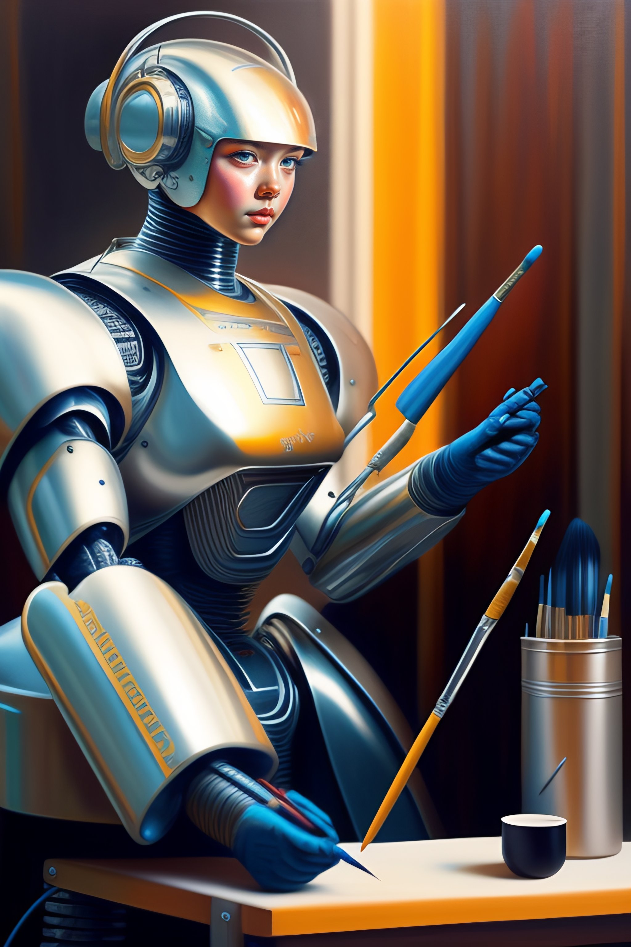 Lexica - Hyperrealistic painting of a humanoid robot holding a ...