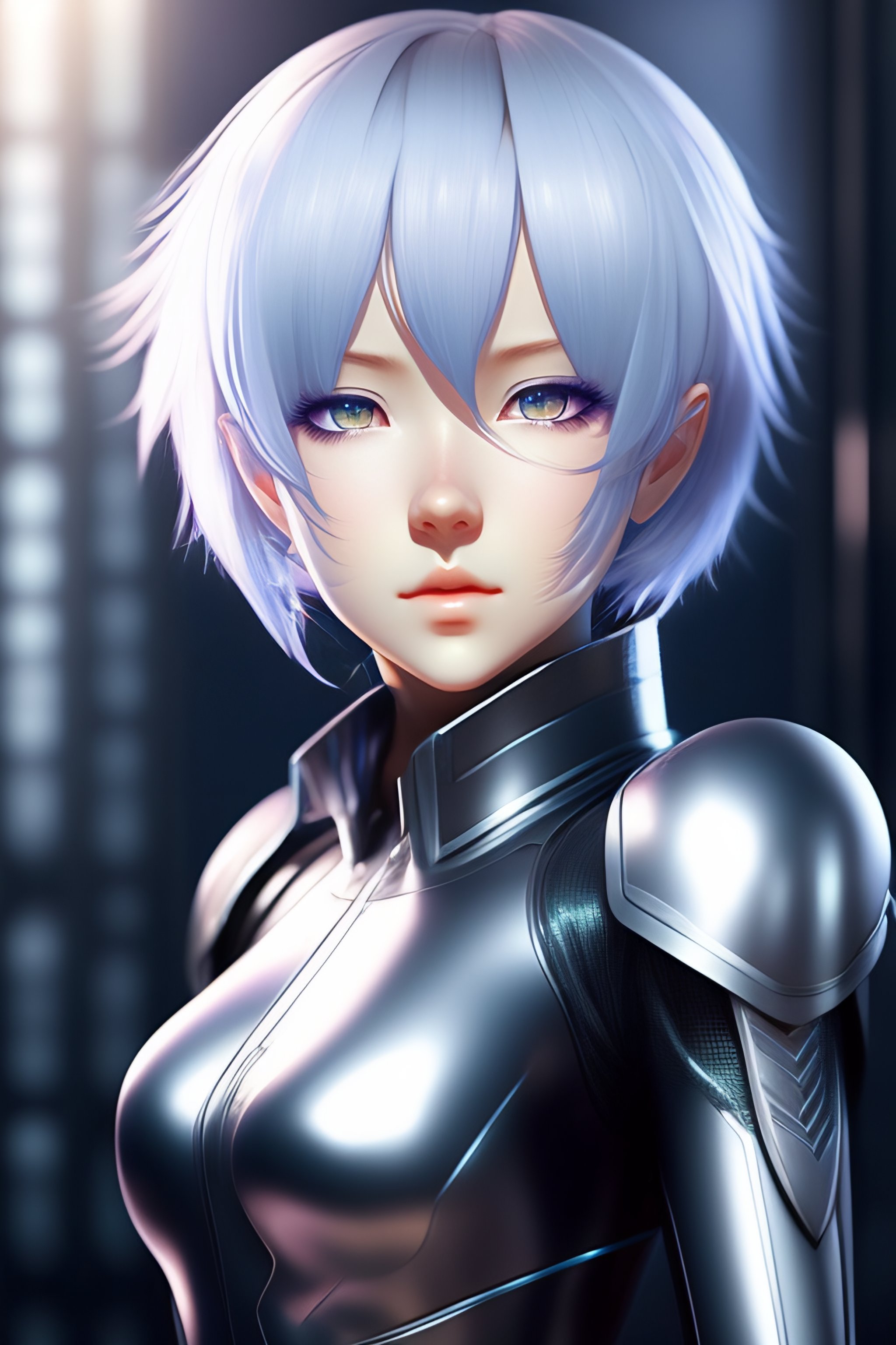 Lexica Young Adult Anime Android Girl With Silver Hair Blue Eyes Robotic Seam Lines On Face