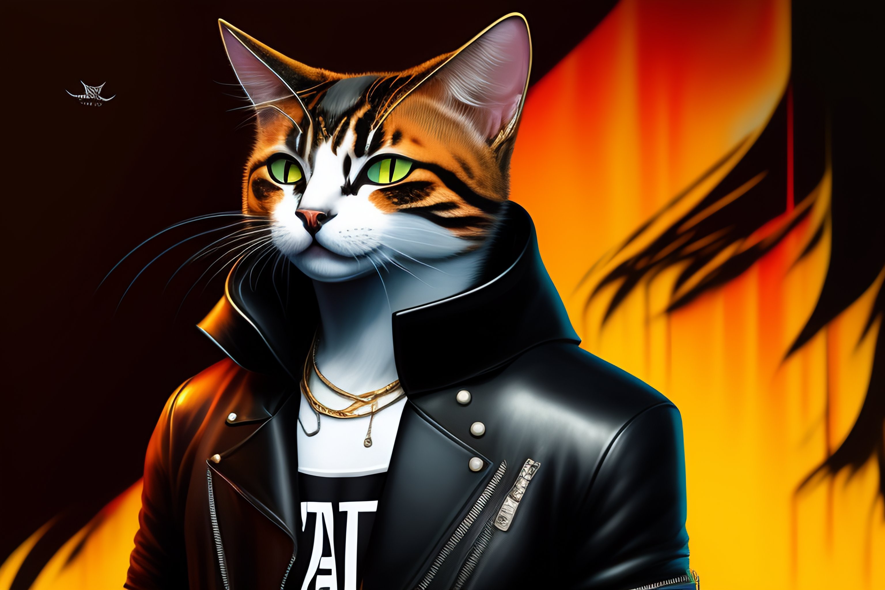 Lexica - Digital painting of a punk cat wearing a black leather jacket ...
