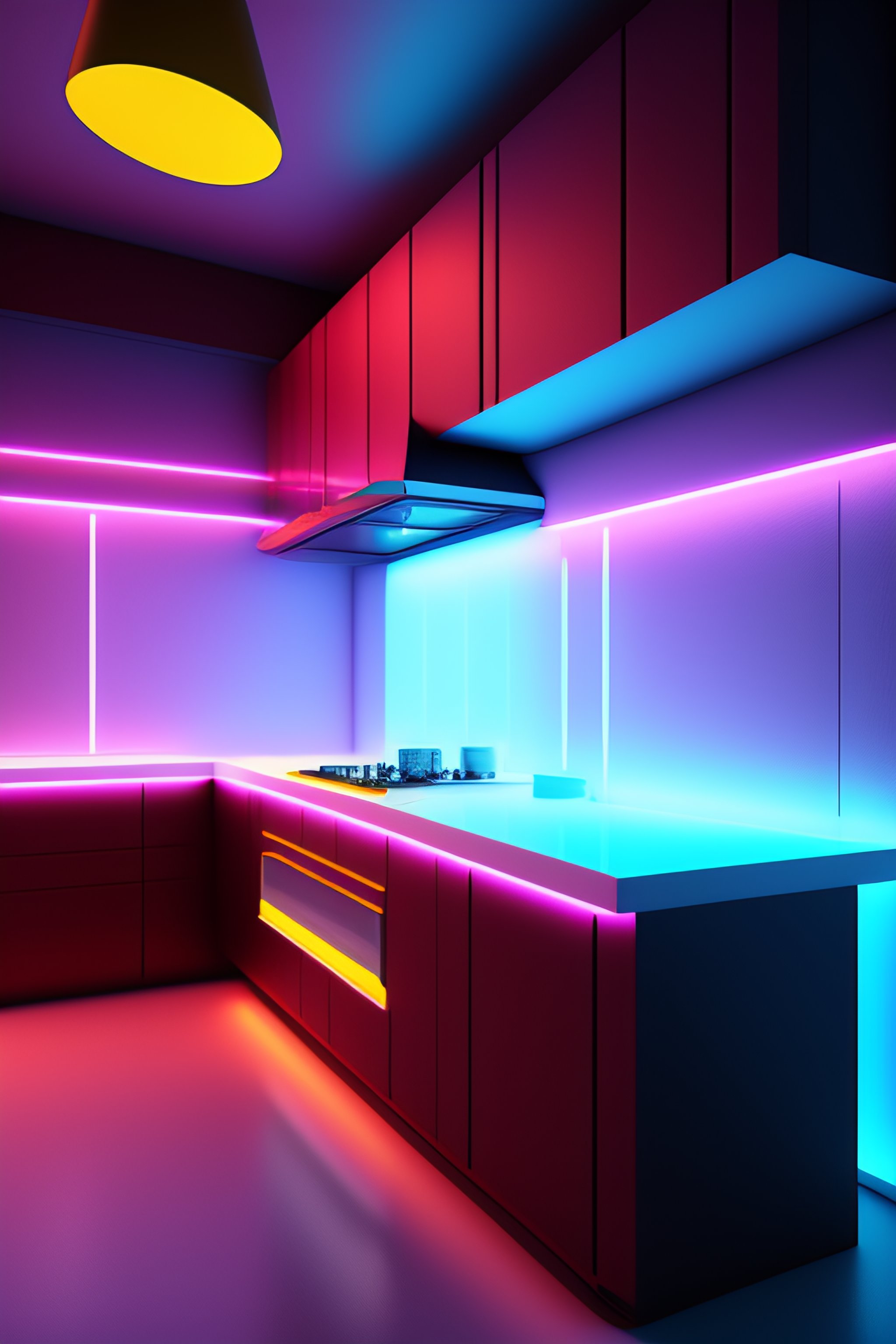 Lexica - Minimalistic cyberpunk kitchen, interior, neon, glow, zaha ...