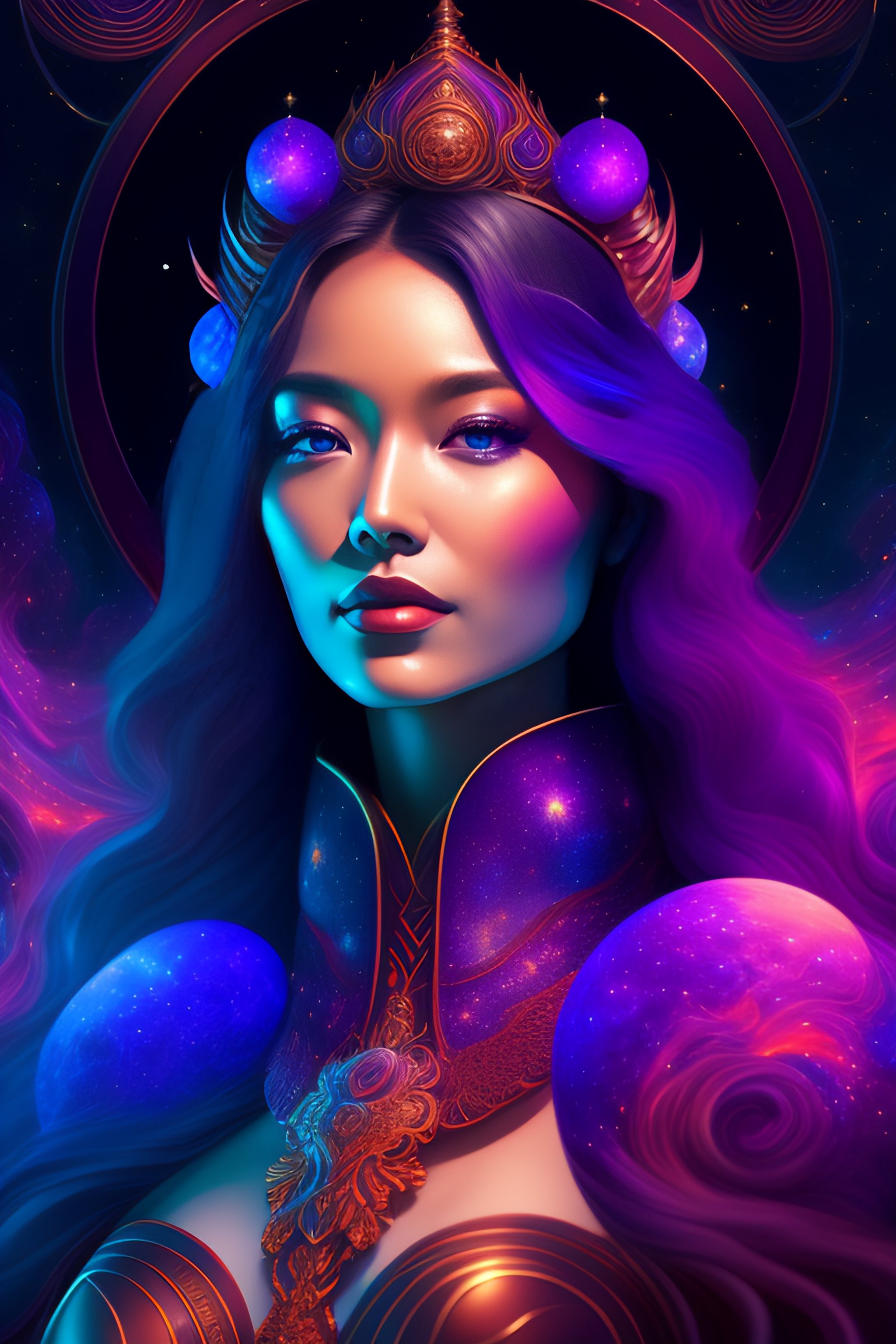 Lexica - Cosmic sorceress, nebulas, galactic, Concept art portrait by ...