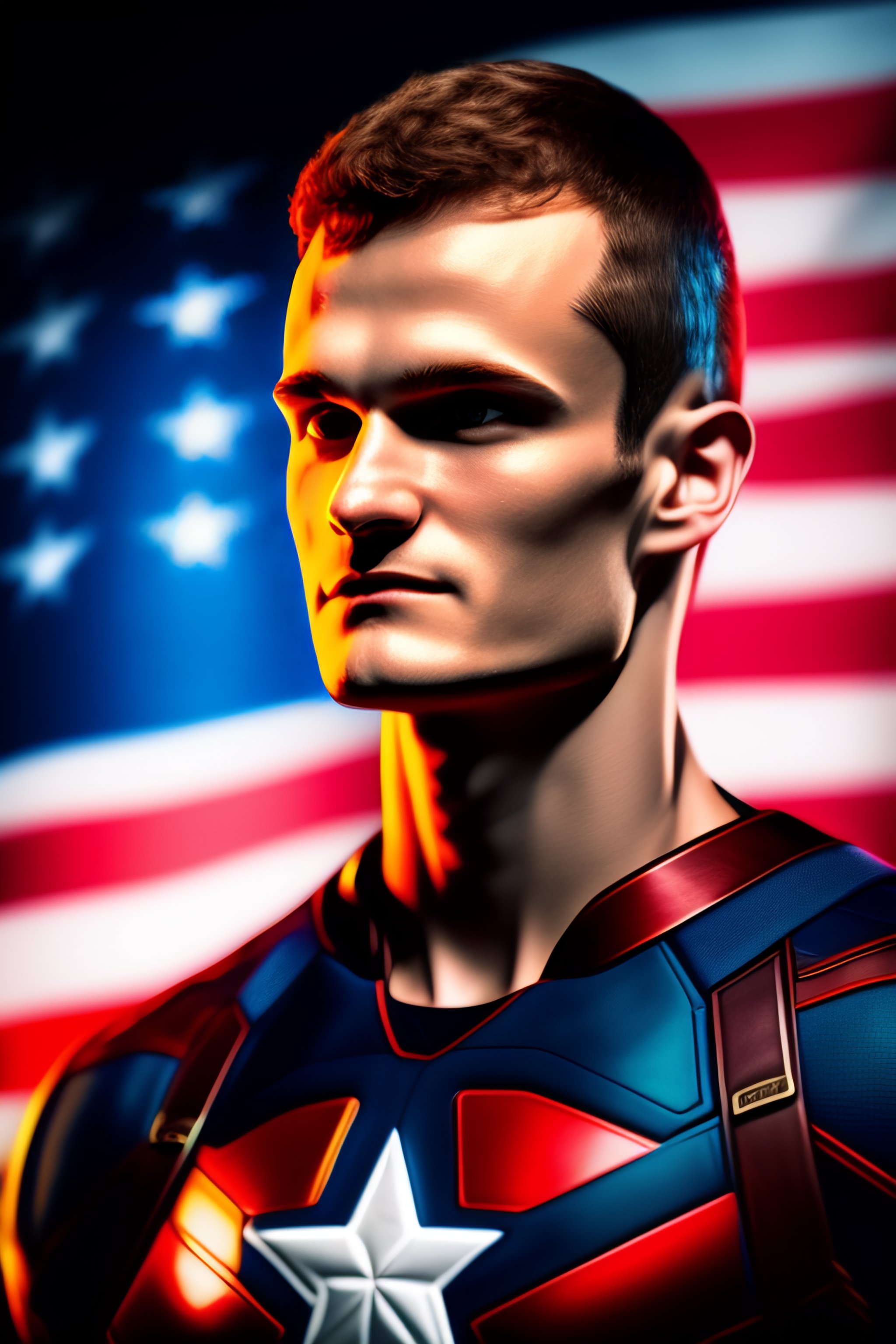 Lexica - Vitalik buterin as captain america blender 4k nikon 35mm hyper ...