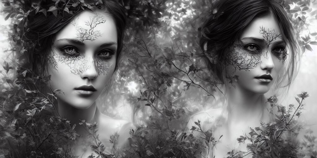 Lexica - Intricate foliage gothic beauty double exposure portrait ...