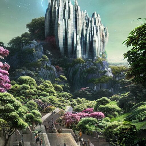 Lexica - Brutalist futuristic Japanese castle, valley of Eden at Dawn ...