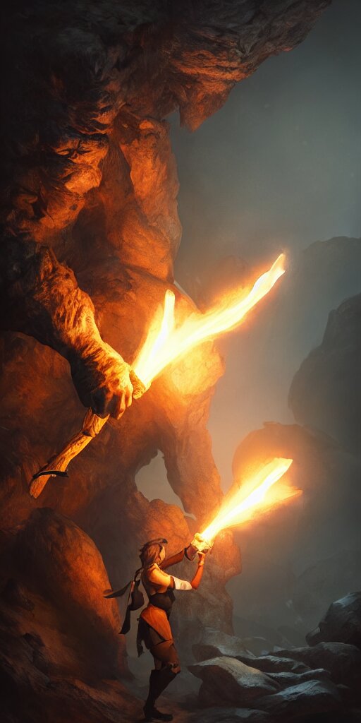 Lexica - A epic hero adventurer holding a torch in a dark cave, fantsy ...