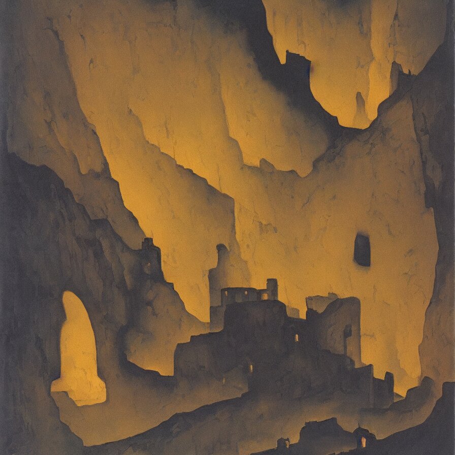 Lexica - A detailed oil painting of dark eerie ominous cave, prison ...