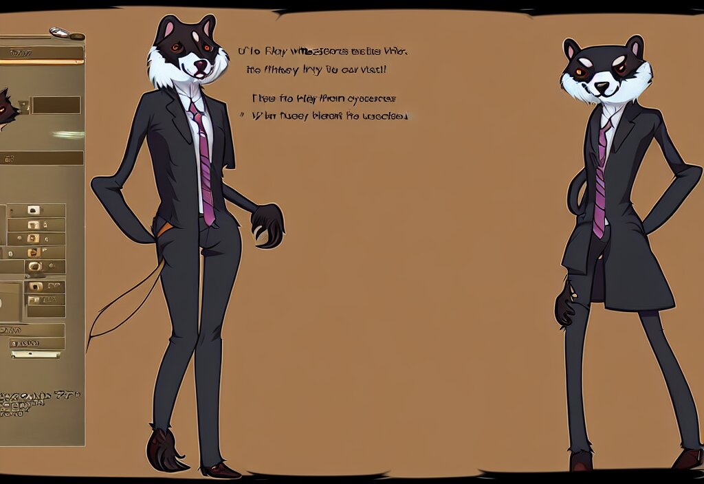 Lexica - Furry - weasel - detective - fursona uhd ue 5 visual novel pc game expression asset panel