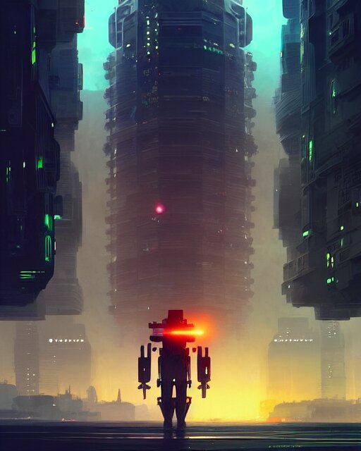 Lexica - Giant robot destroying futuristic city, digital painting by ...