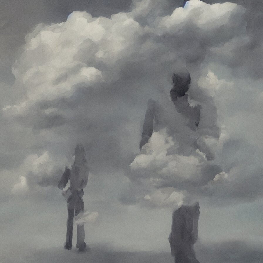 Lexica - Artwork of a headless man with one stormy cloud floating above ...