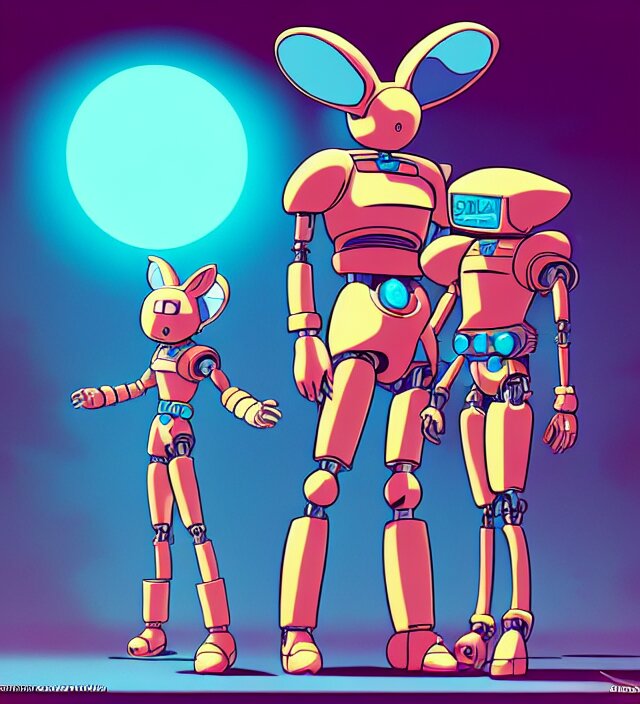 Lexica - Retrowave robot rabbit girl protagonist, animation character ...
