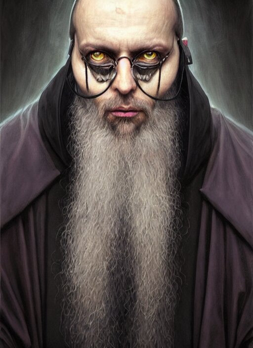 Lexica - Portrait of a cyberpunk orthodox priest with purple eyes, grim ...