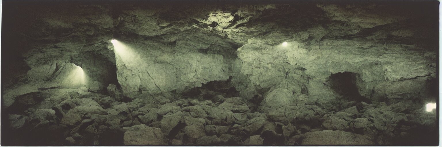 Lexica - Inside a massive cave, flood lights, megalophobia, old ...