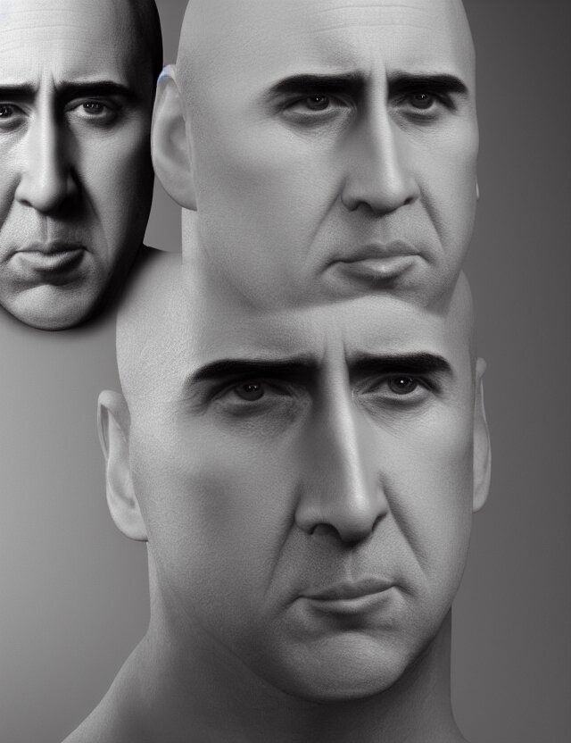 Lexica - Portrait of bald nicolas cage neutral expression face straight ...