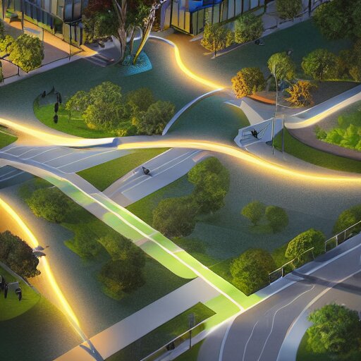 Lexica - Design of a park in an urban area, sunset, vivid lighting ...