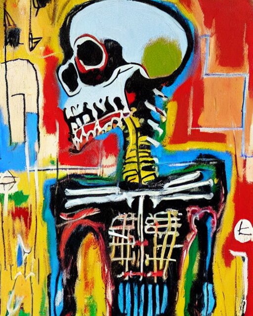Lexica - Oil neo expressionism painting of skull skeleton playing video ...