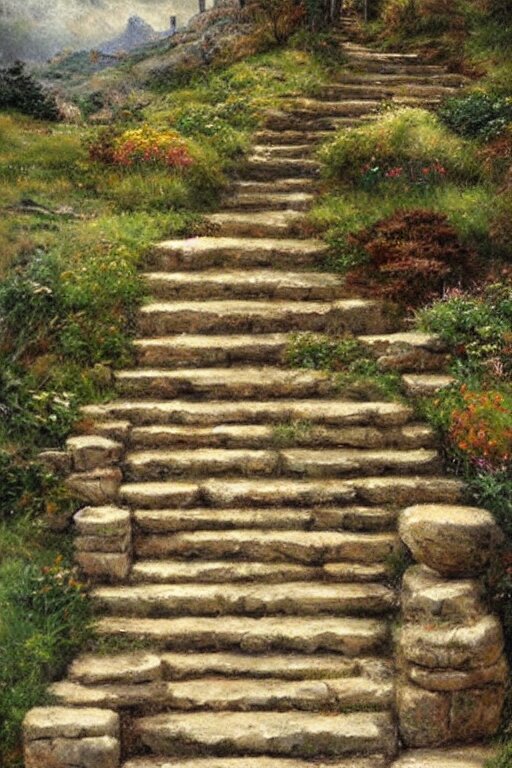 Lexica - Stone steps fantasy landscape by james gurney