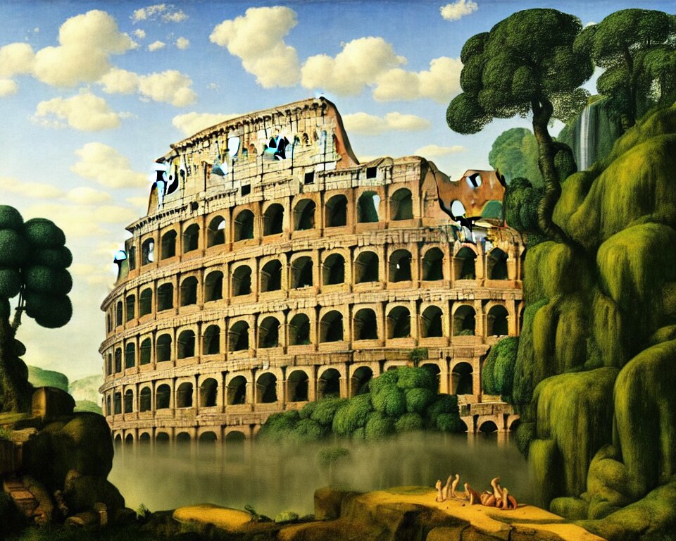 Lexica - An achingly beautiful print of the Colosseum in a jungle ...