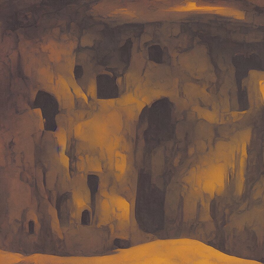 Lexica - A detailed oil painting of dark eerie ominous cave, prison ...