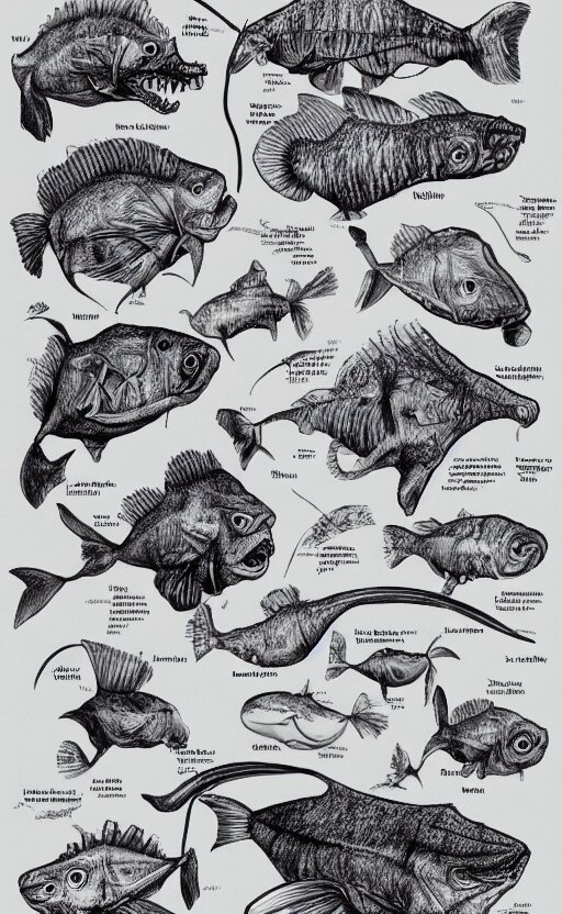 Lexica - A page of anglerfish anatomy illustration, highly detailed