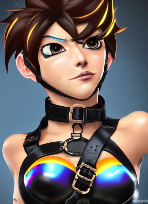 Lexica - Full body digital artwork of tracer overwatch, wearing black ...
