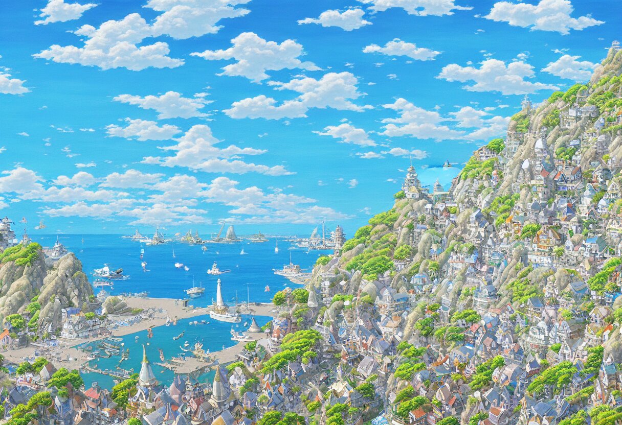 Lexica – A beautiful ultradetailed painting of a seaside town, sunny ...