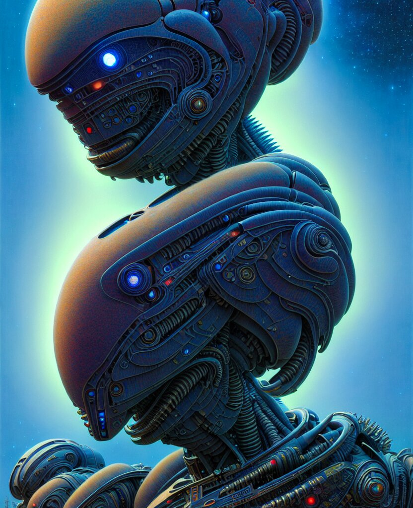 Lexica - Humanoid robot,, symmetry, faded colors, exotic alien features ...