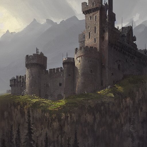 Lexica - Large medieval castle on top of a mountain, artstation, jakub ...