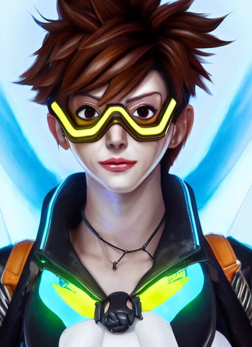 Lexica - Portrait bust digital artwork of tracer overwatch, wearing ...