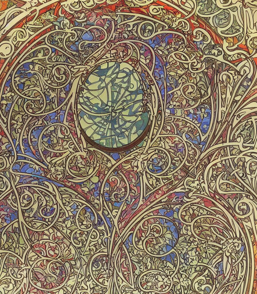 Lexica - Colourful detailed ornamental abstract art nouveau circular ...