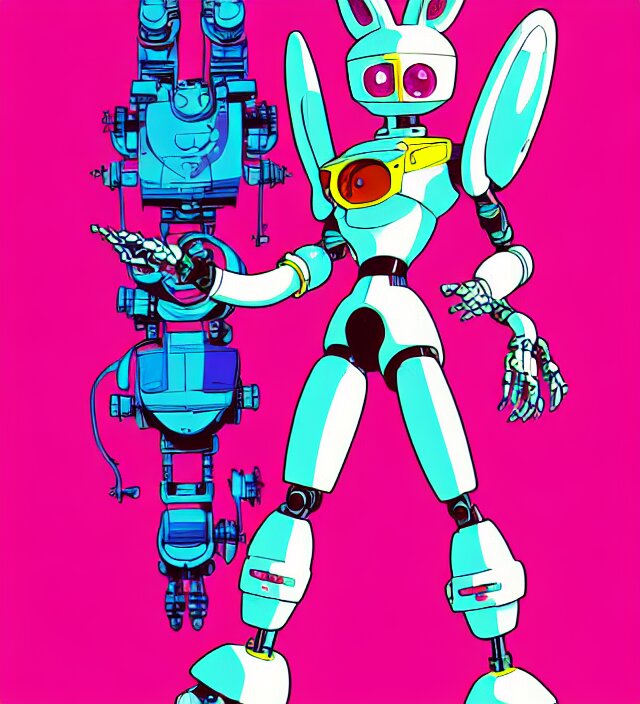 Lexica - Retrowave robot rabbit girl protagonist, animation character ...