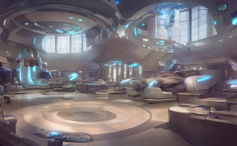 Lexica - Futuristic hospital room beautiful and magical. By Frank Lloyd ...