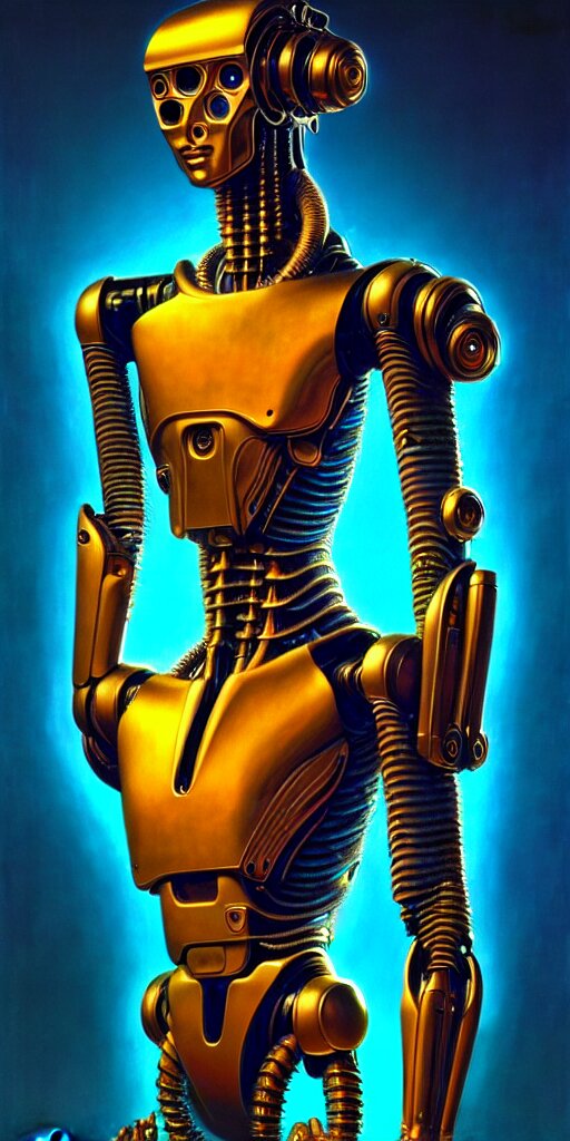 Lexica - Humanoid robot torso, symmetry, faded colors, exotic alien ...