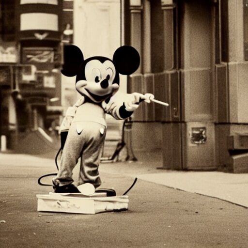 Lexica - Realistic photography of Mickey mouse being homeless in New ...