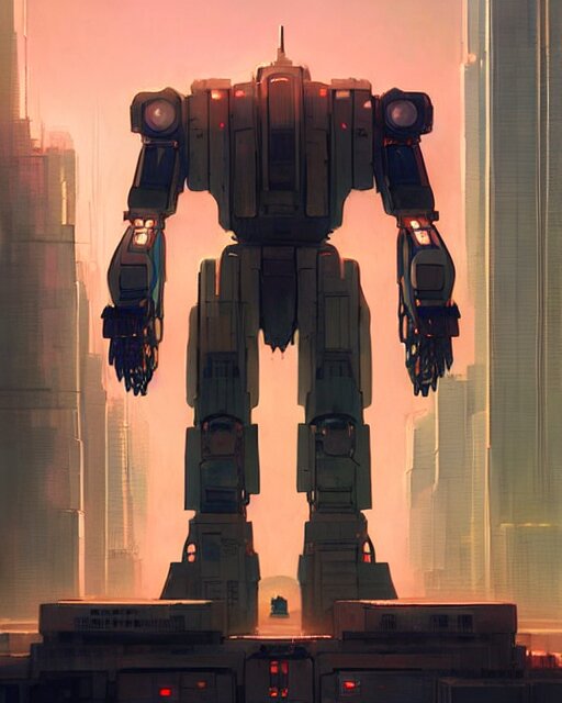 Lexica - Giant robot destroying futuristic city, digital painting by ...