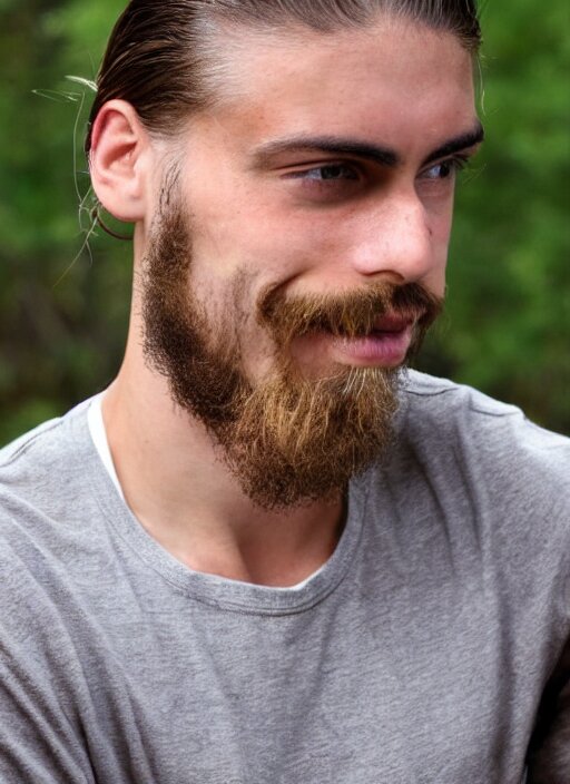 Lexica - A skinny young white male with a dark brown man bun for hair