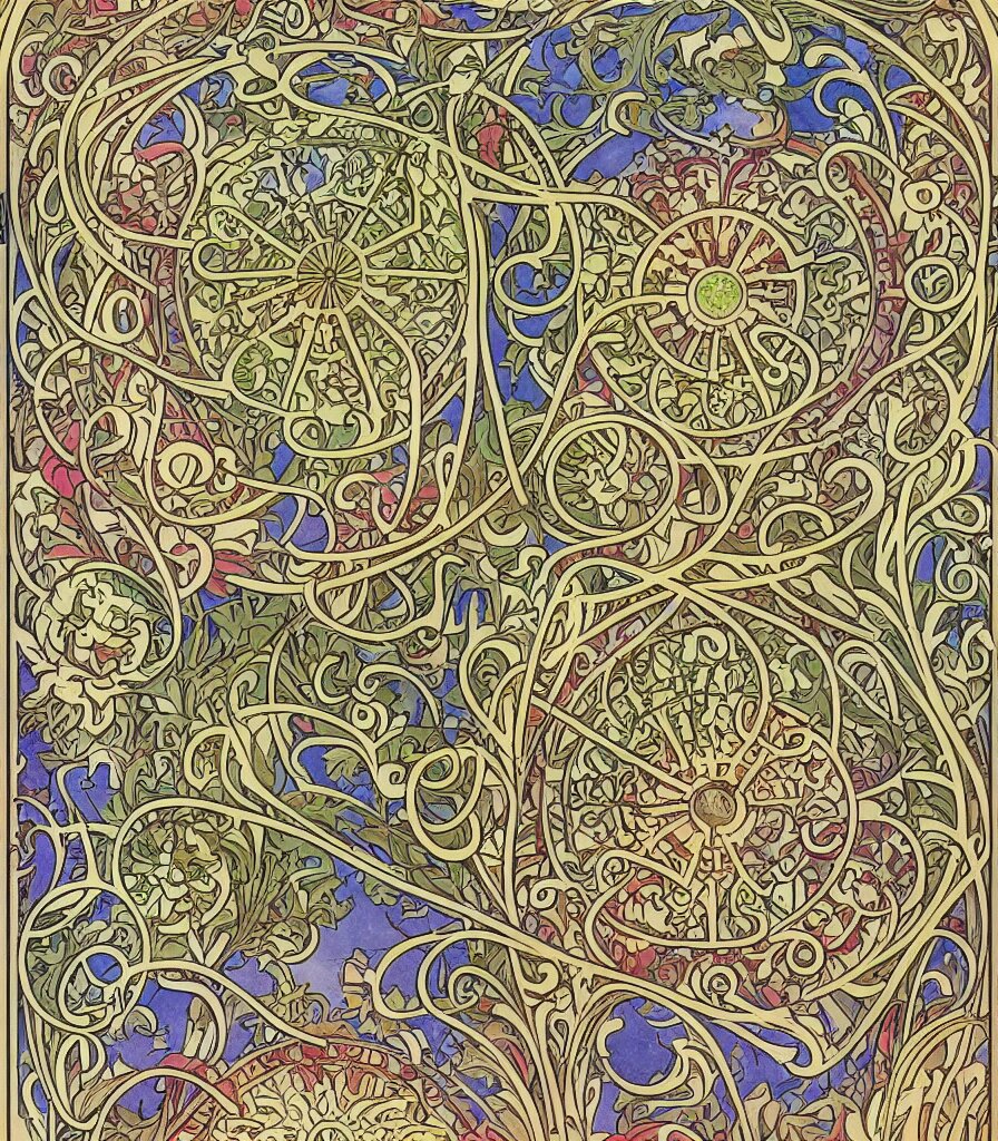 Lexica - Colourful detailed ornamental abstract art nouveau circular ...